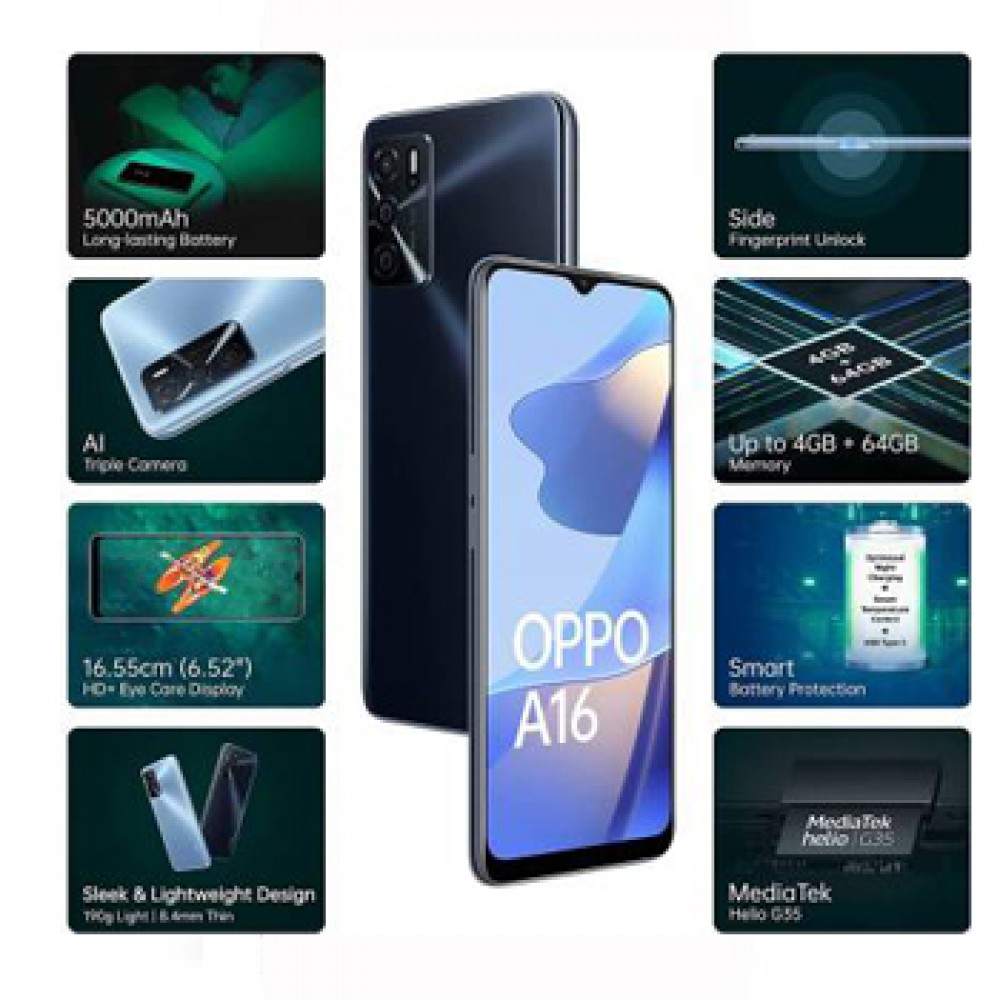 OPPO A16 (Crystal Black, 64 GB) (4 GB RAM)